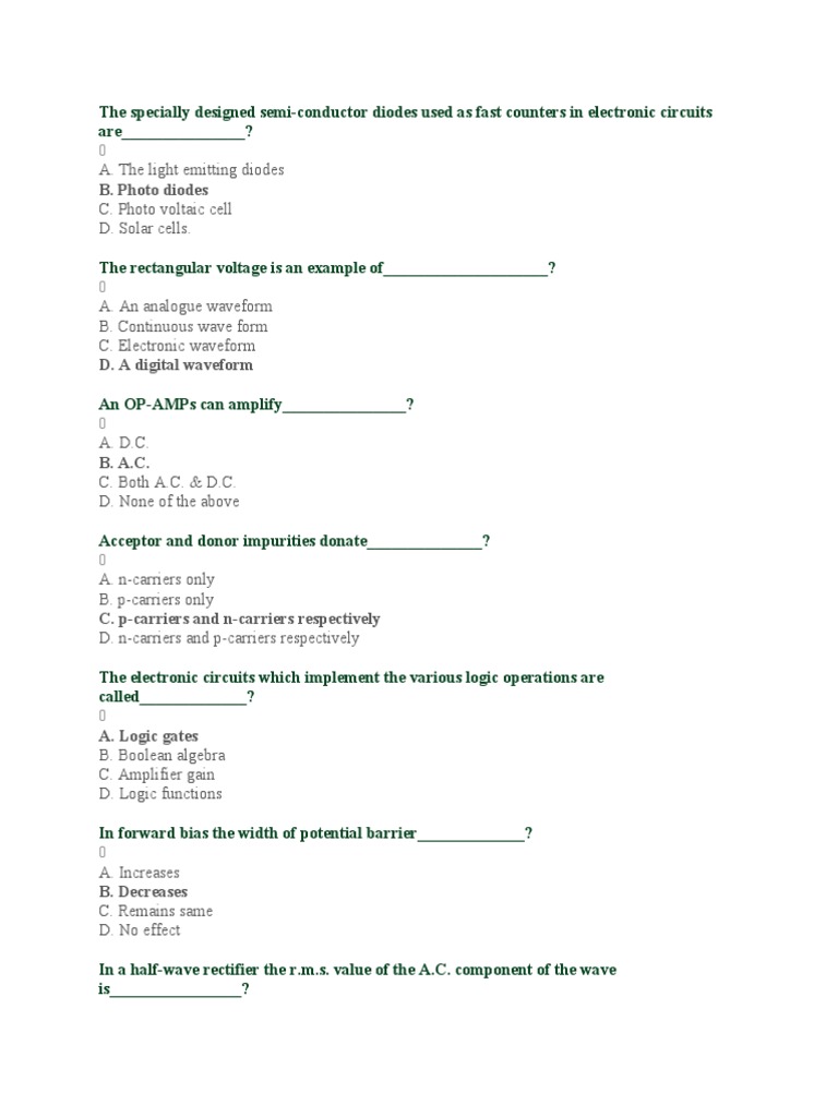 Basic Electronics Interview Questions and Answers PDF | PDF | Semiconductors | Rectifier