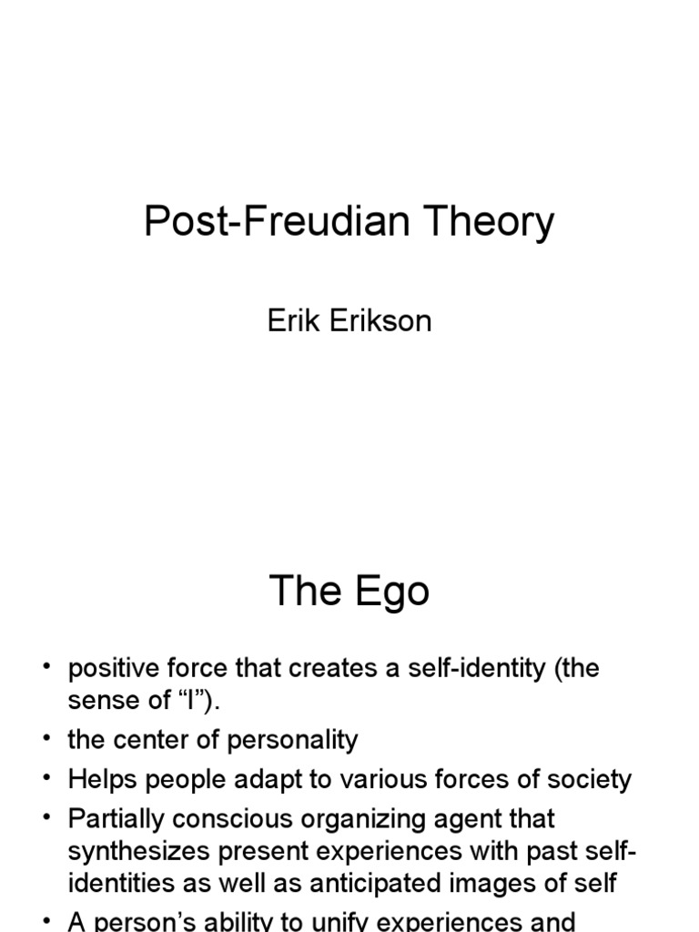 Post-Freudian Theory: Erik Erikson | PDF | Id | Identity (Social Science)