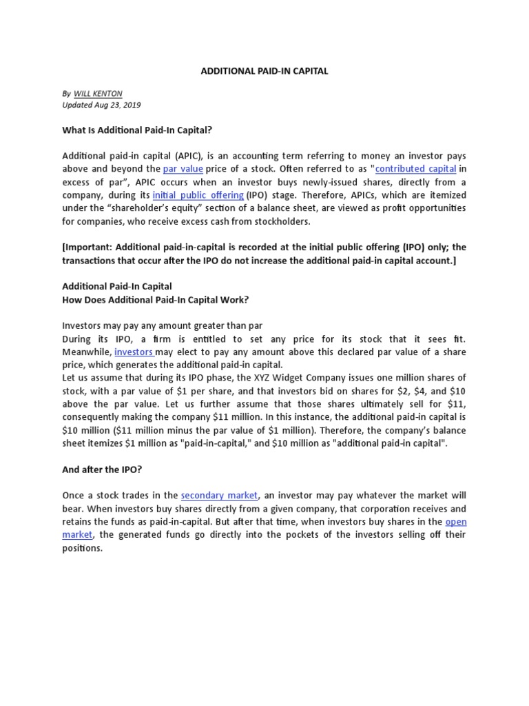What Is Additional Paid-In Capital | PDF | Stocks | Capital Surplus