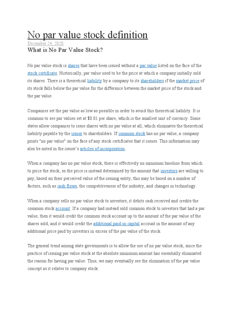 No Par Value Stock Definition | PDF | Stocks | Par Value