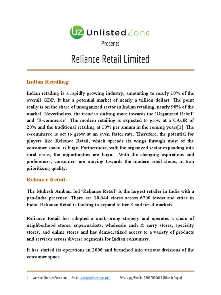Reliance Retail 1 | PDF | Retail | E Commerce