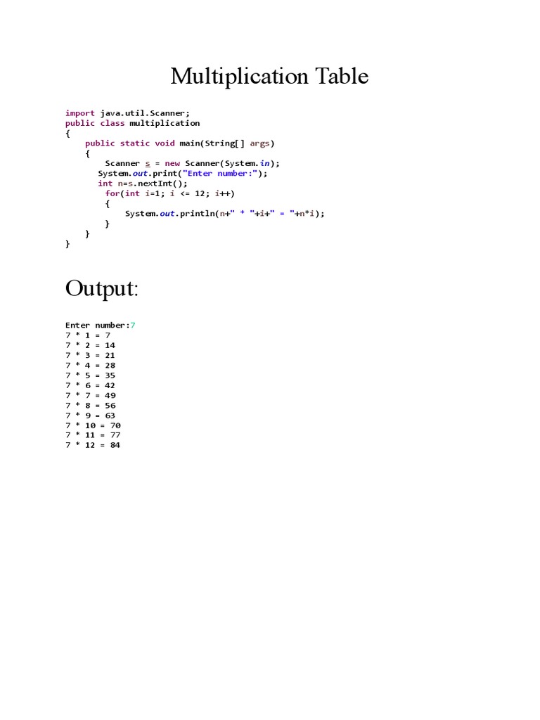 Multiplication Table: Import Public Class Public Static Void New Int ...