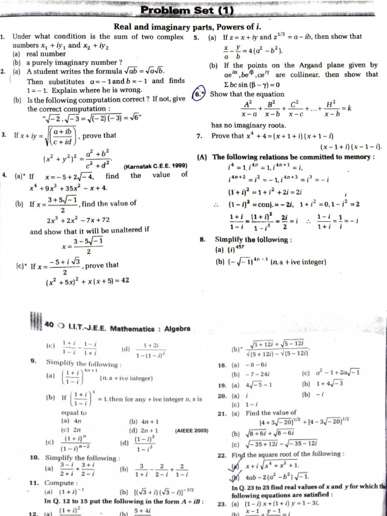 Problem Set 1,2 ML Khana Complex Number | Download Free PDF | Sine ...