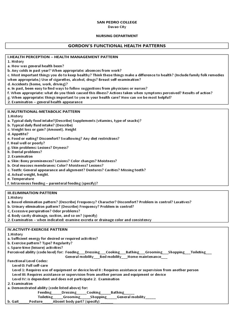 Gordons Functional Health Pattern | PDF | Sleep | Menstruation