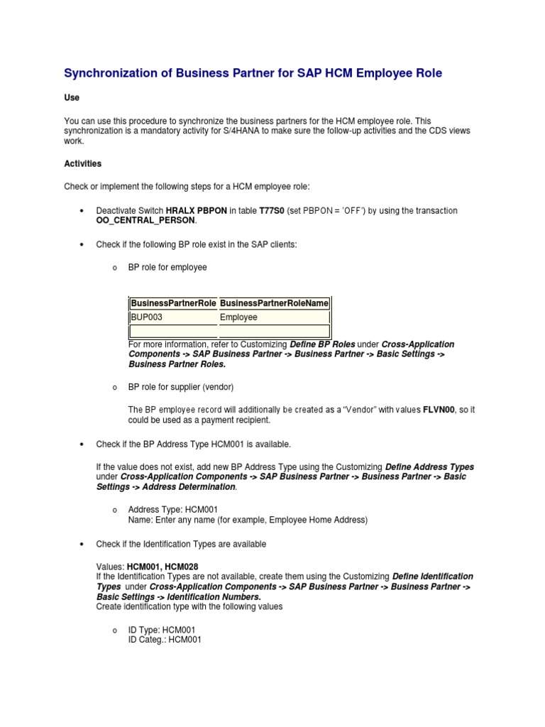 Synchronization of Business Partner For SAP HCM Employee Role | PDF ... Synchronization of Business Partner For SAP HCM Employee Role | PDF ...