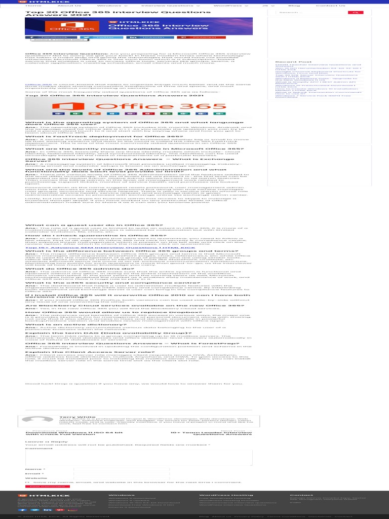 Top 20 Office 365 Interview Questions Answers 2021: Recent Post | PDF | Office 365 | Share Point