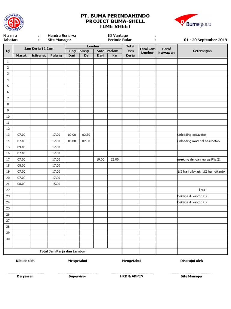 Time Sheet Maruli HSE | PDF