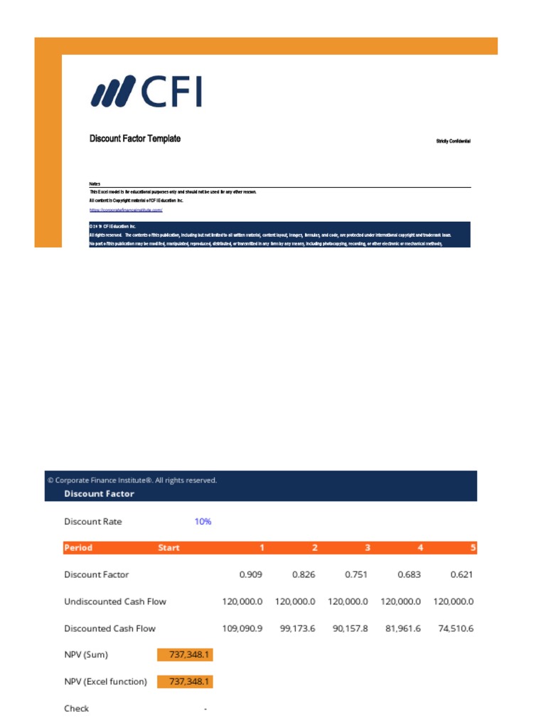 Discount Factor Template | PDF | Discounted Cash Flow | Net Present Value