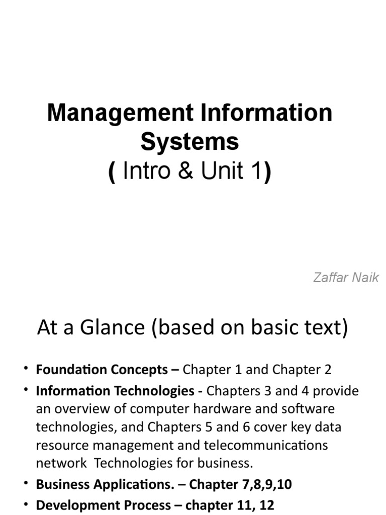 Management Information Systems (Intro & Unit 1) : Zaffar Naik | PDF ...