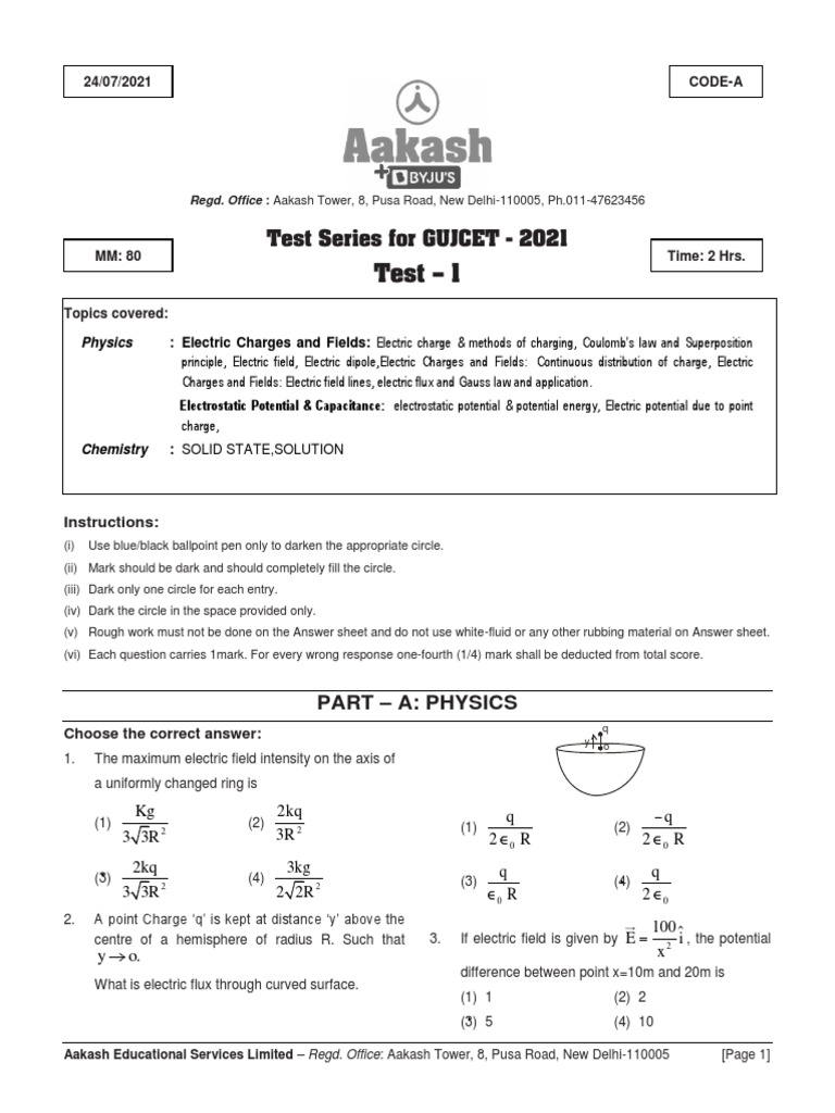 Comprehensive Practice Test for the GUJCET Exam Covering Physics and ...