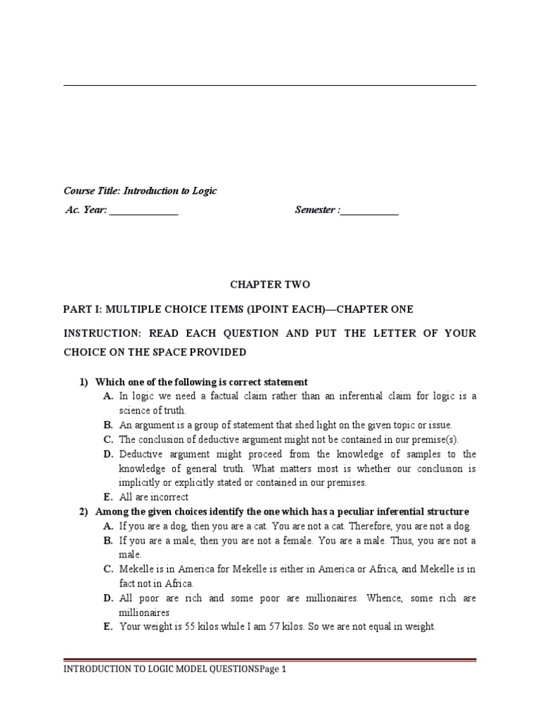 Logic Model Questions | PDF | Argument | Definition