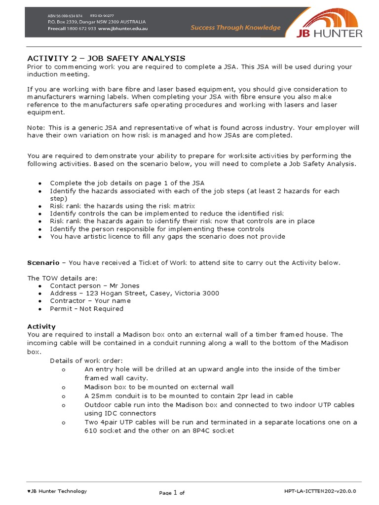 HPT ICTTEN202 Job Safety Analysis.v1.1 | Download Free PDF | Personal ...