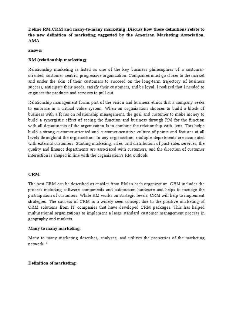 Define RM | Download Free PDF | Marketing | Customer Relationship ...