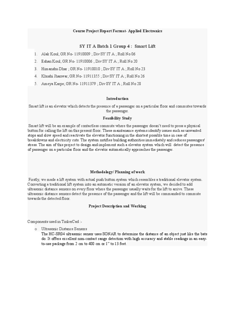Smart Lift Project Report | PDF | Electric Motor | Physical Quantities