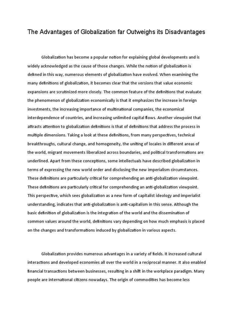 The Advantages of Globalization Far Outweighs Its Disadvantages | PDF ...