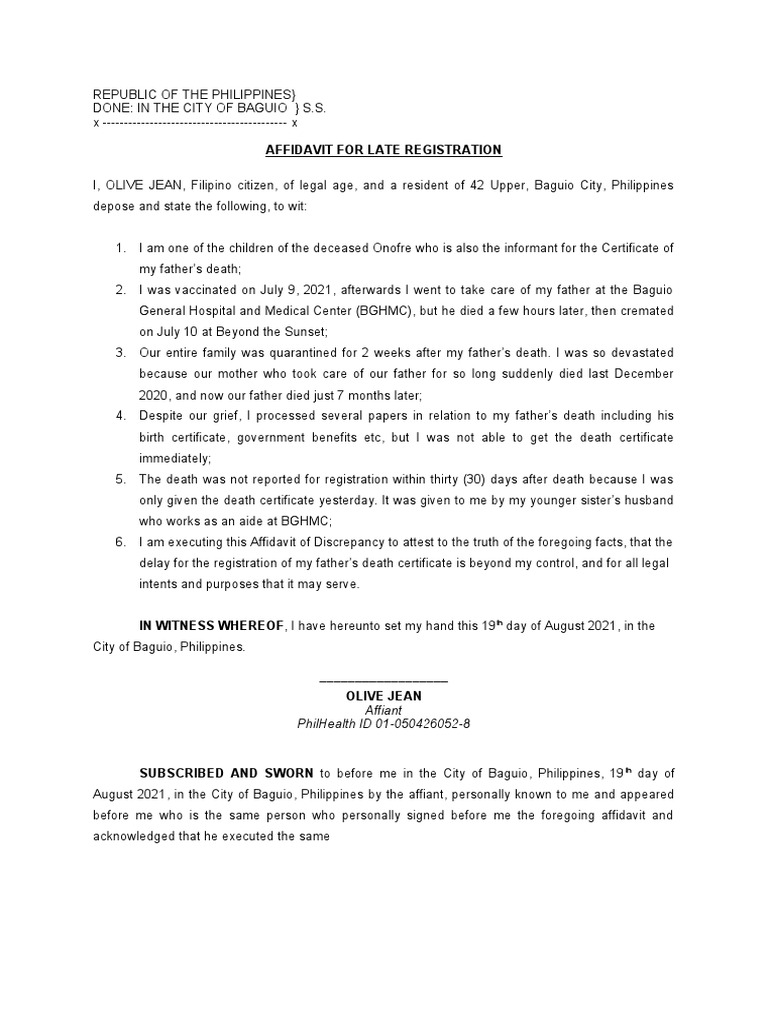 For Late Registration Death Cert PH | PDF