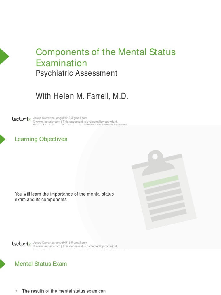 Components of The Mental Status Examination: Psychiatric Assessment ...