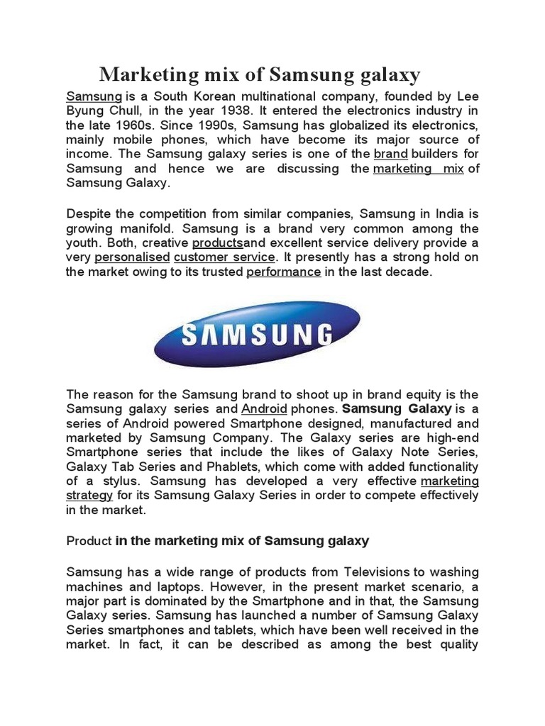 Samsung Galaxy Marketing Mix Overview | PDF