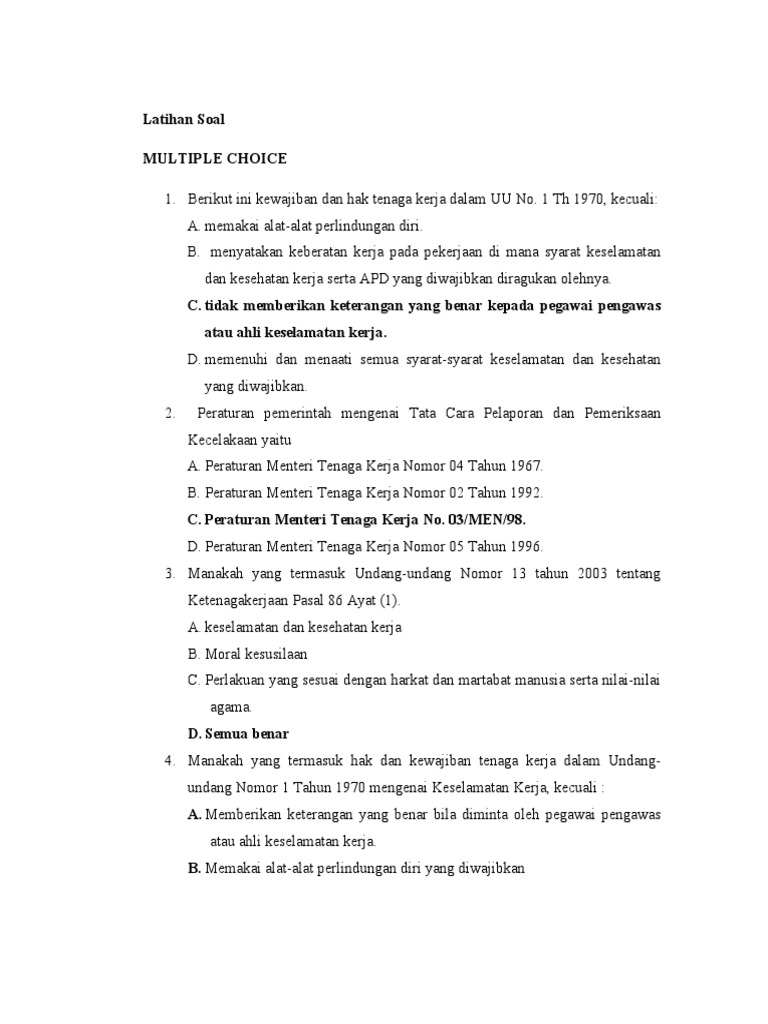 Latihan Soal Standar Undang Undang k3 (POINT B) | PDF