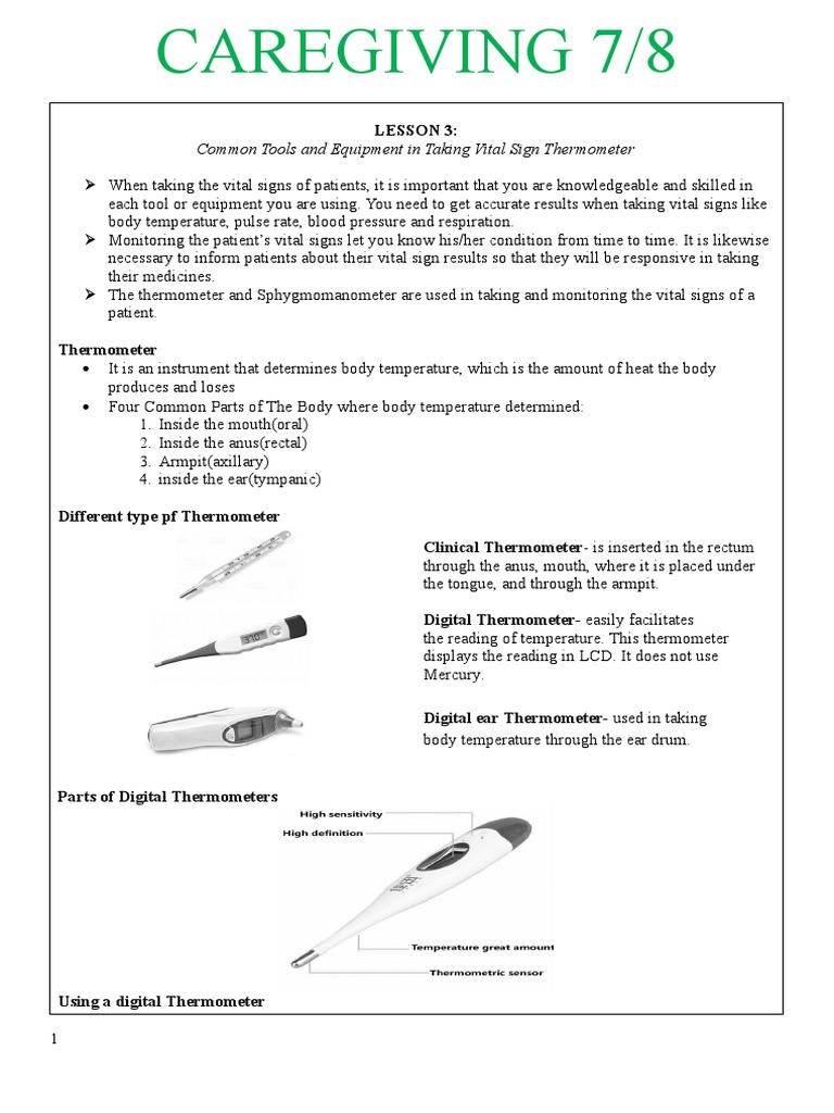 Common Tools and Equipment in Taking Vital Sign Thermometer: Lesson 3 ...
