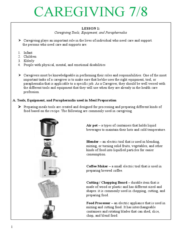 Caregiving Tools, Equipment, and Paraphernalia | PDF | Cookware And ...