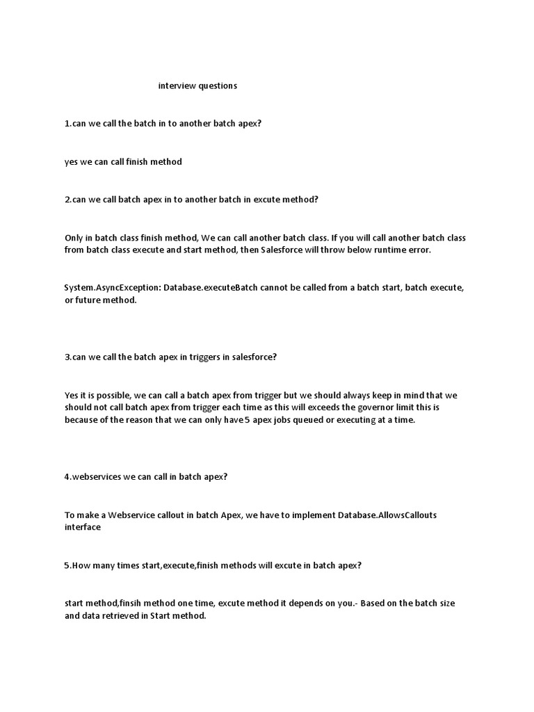Asynchronous Apex Interview Questions | PDF | Method (Computer Programming) | Parameter ...