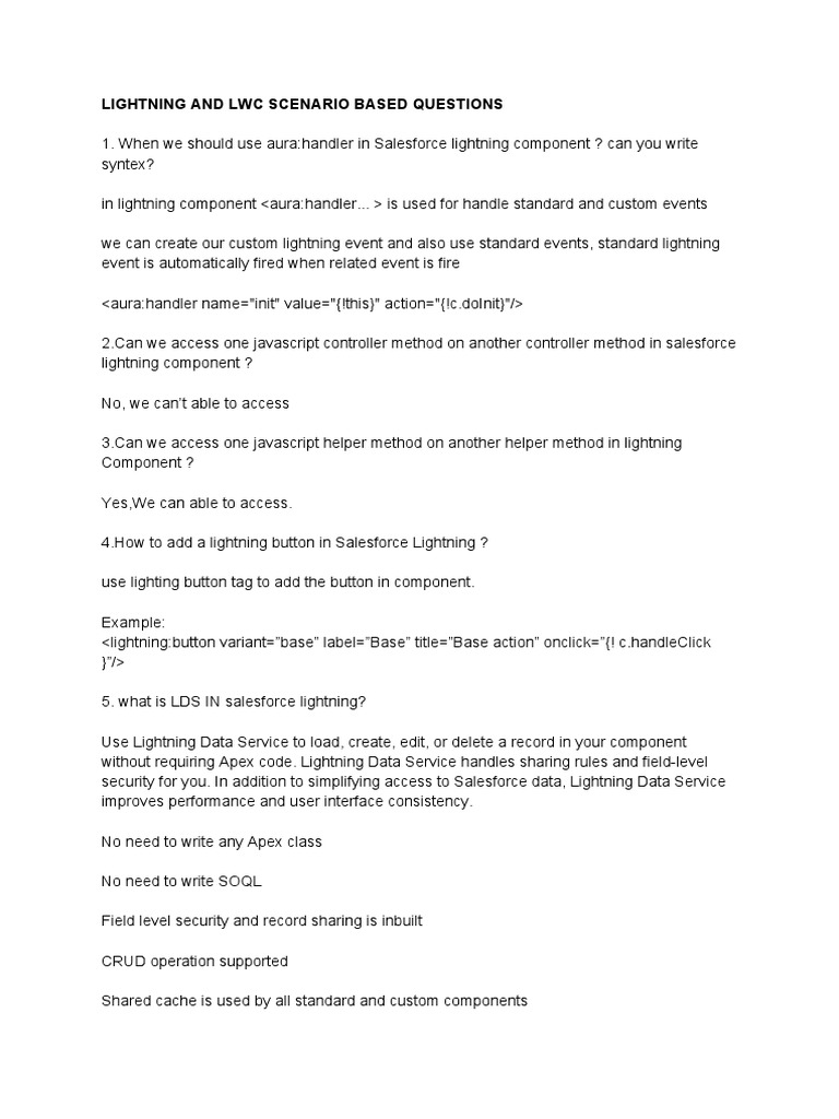 Scenario Based Lwc And Lightning Interview Pdf Callback Computer Programming Software