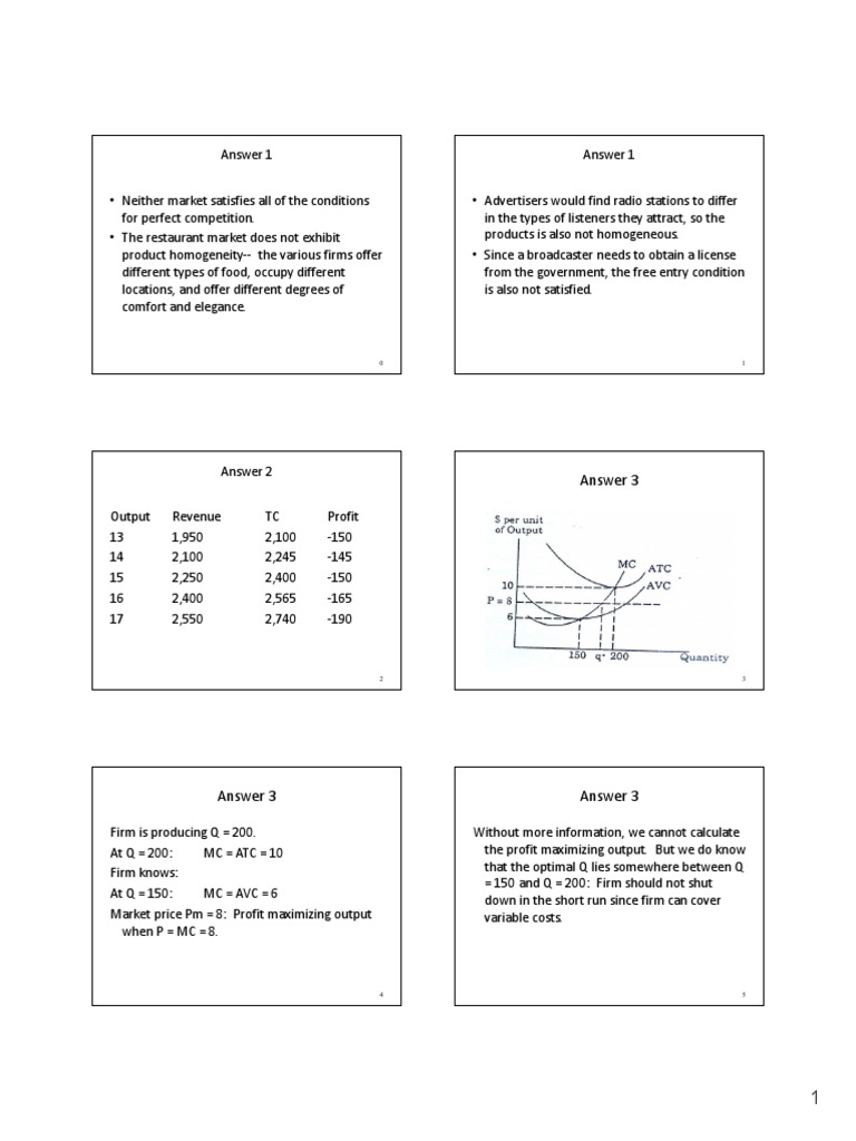 Pure Competition Answers | PDF | Perfect Competition | Economic Surplus