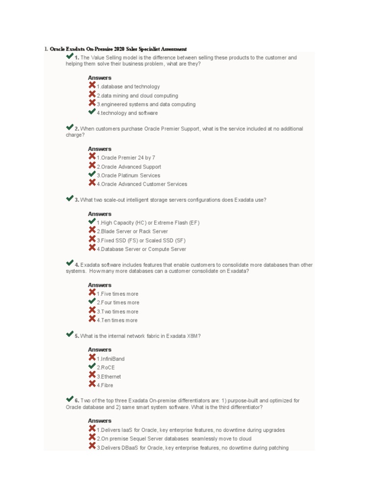 Answers: Oracle Exadata On-Premise 2020 Sales Specialist Assessment | PDF | Oracle Corporation ...
