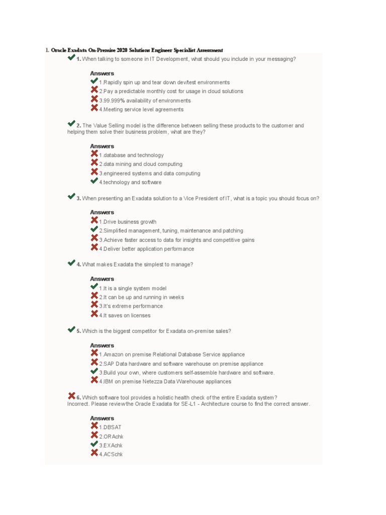 Answers Oracle Exadata On Premise 2020 Solutions Engineer Specialist