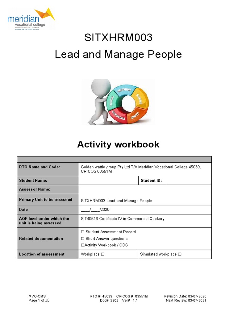 SITXHRM003 - Lead and Manage People Activity Workbook | PDF | Goal ...