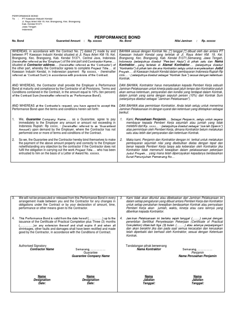Jaminan Pelaksanaan Kontrak 10% | PDF