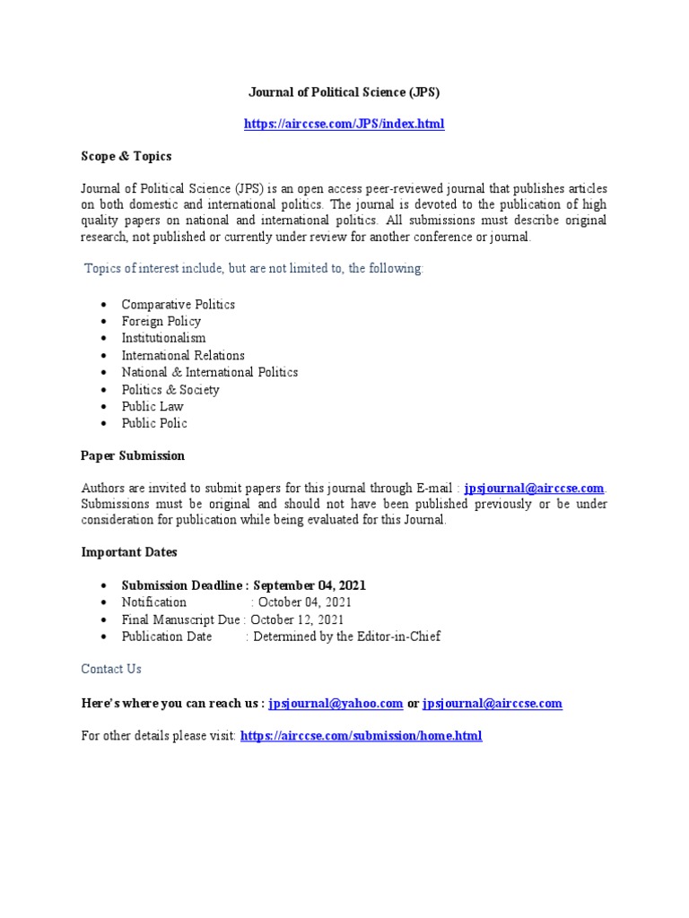 Journal of Political Science (JPS) | PDF | Social Science | History