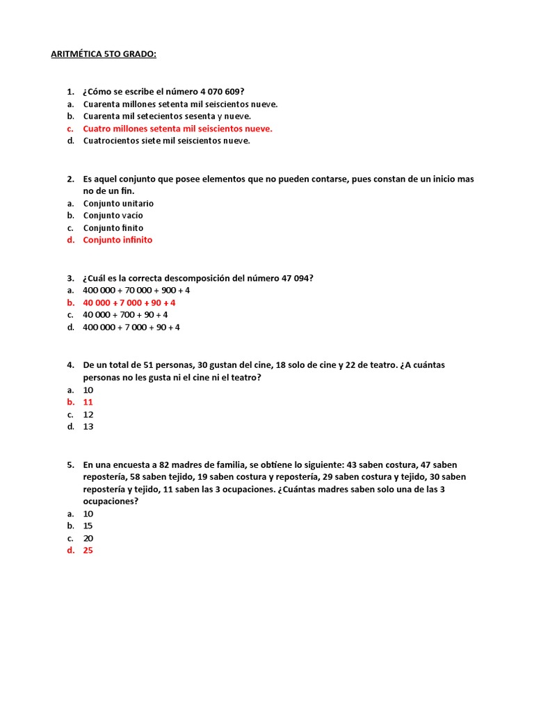 Preguntas Concurso 5to Grado | PDF | Matemáticas | Conceptos matemáticos