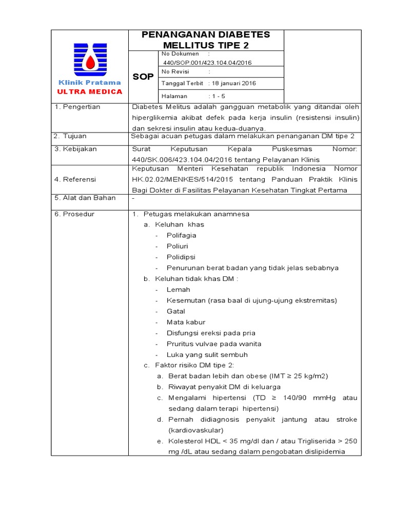 SOP Penanganan Diabetes Tipe 2 di Klinik | PDF | Kesehatan Holistik