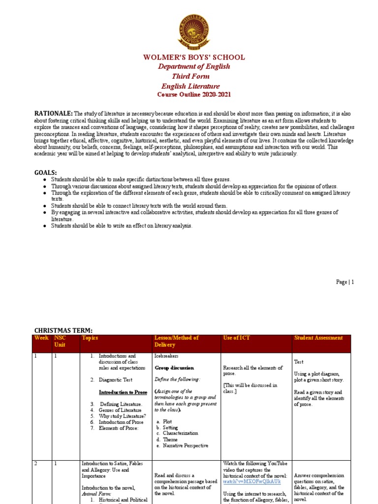 English Literature Course Outline 2020-2021 | PDF | Poetry | Essays