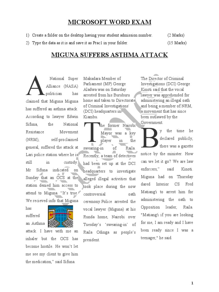 Microsoft Word Exam 2020 | PDF