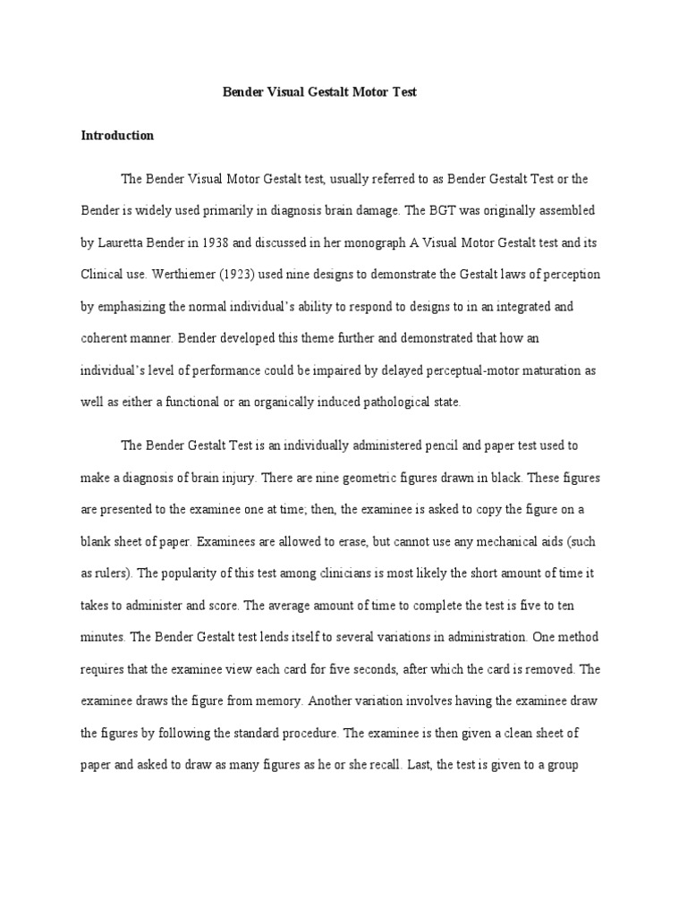 BGT Bender Visual Gestalt Motor Test | PDF | Test (Assessment) | Psychiatry