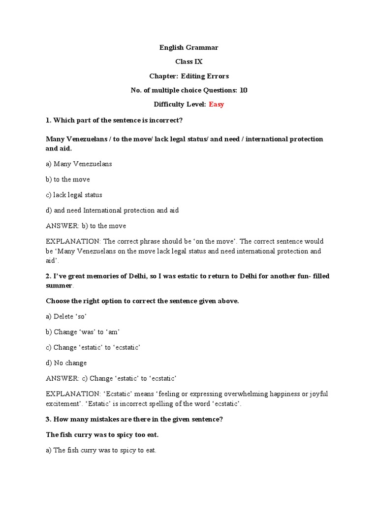 CBSE Obj 09 Eng (GR) Editing Errors Deepika 10-10-10 Jerome | PDF | Malala Yousafzai | Linguistics