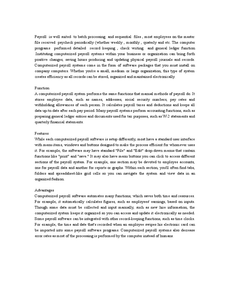 Computerized Payroll Systems Automate Functions | PDF | Payroll ...
