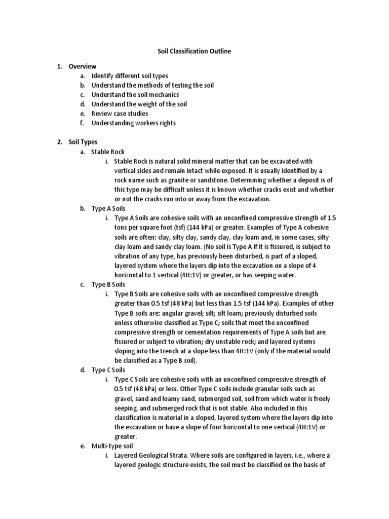 Soil classification guide for excavation safety | PDF | Occupational ...