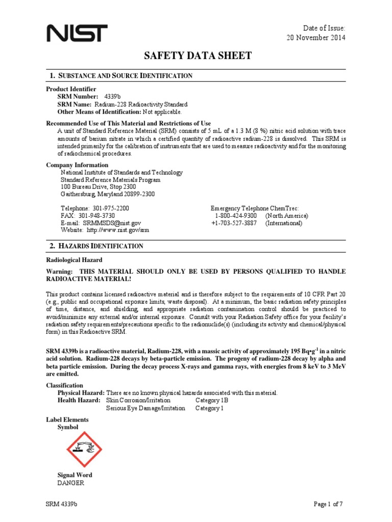 Safety Data Sheet: Ubstance and Ource Dentification | PDF | Radioactive ...
