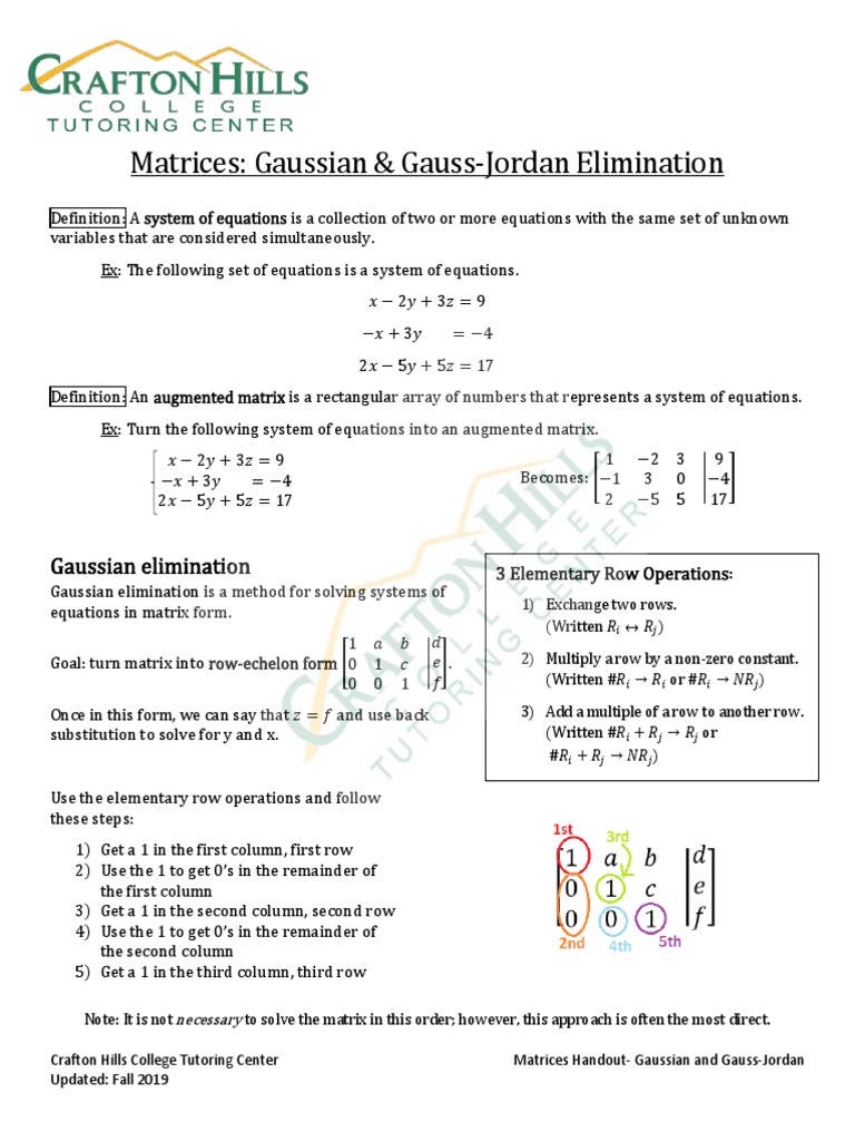 Matrices: Gaussian & Gauss-Jordan Elimination | PDF | Algorithms ...