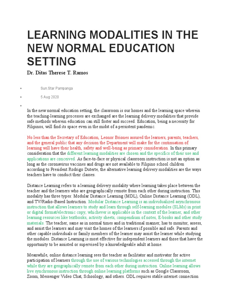 Learning Modalities in The New Normal Education Setting | PDF ...