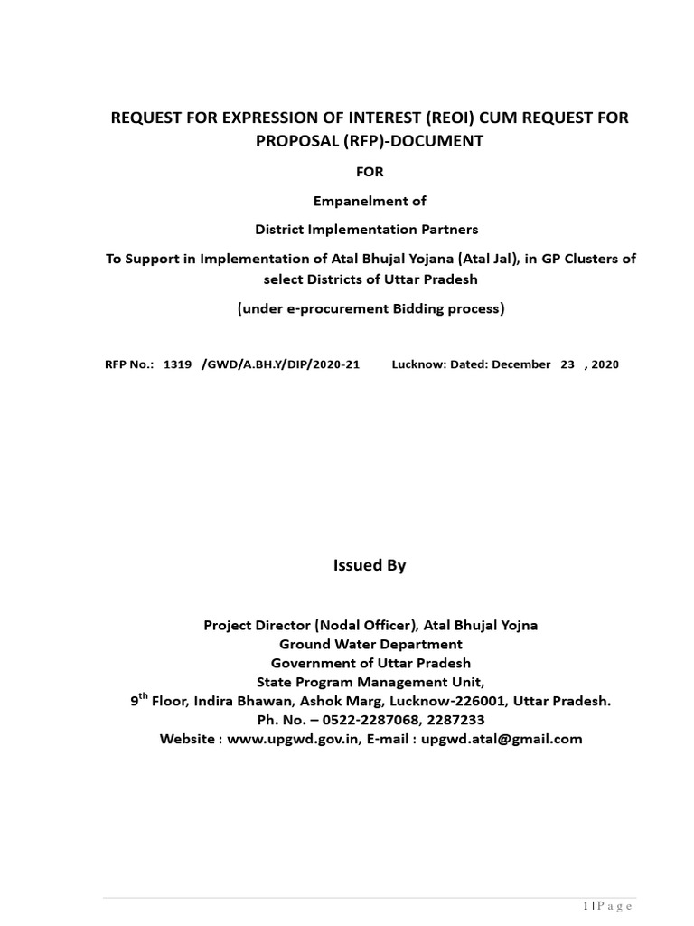 Request For Expression of Interest (Reoi) Cum Request For Proposal (RFP) - Document | PDF ...