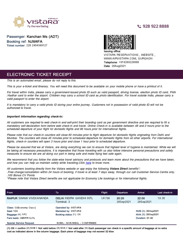Your Electronic Ticket-EMD Receipt | PDF | Transport | Aviation