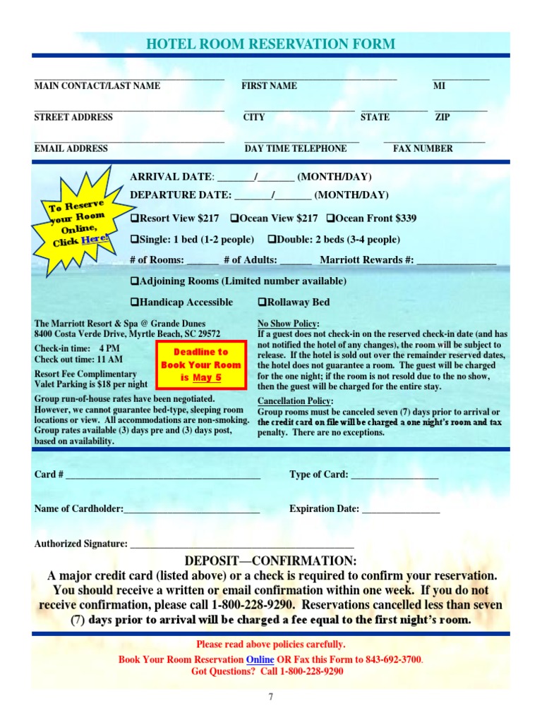 Hotel Room Reservation Form | Download Free PDF | Credit Card | Hotel