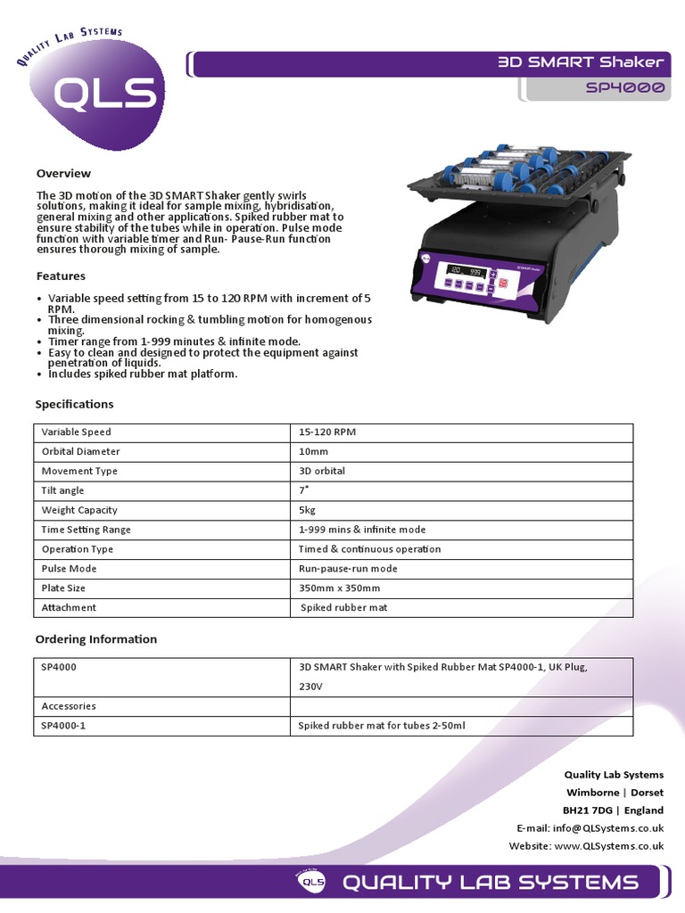 Quality Lab Systems: 3D SMART Shaker | PDF | Chemistry