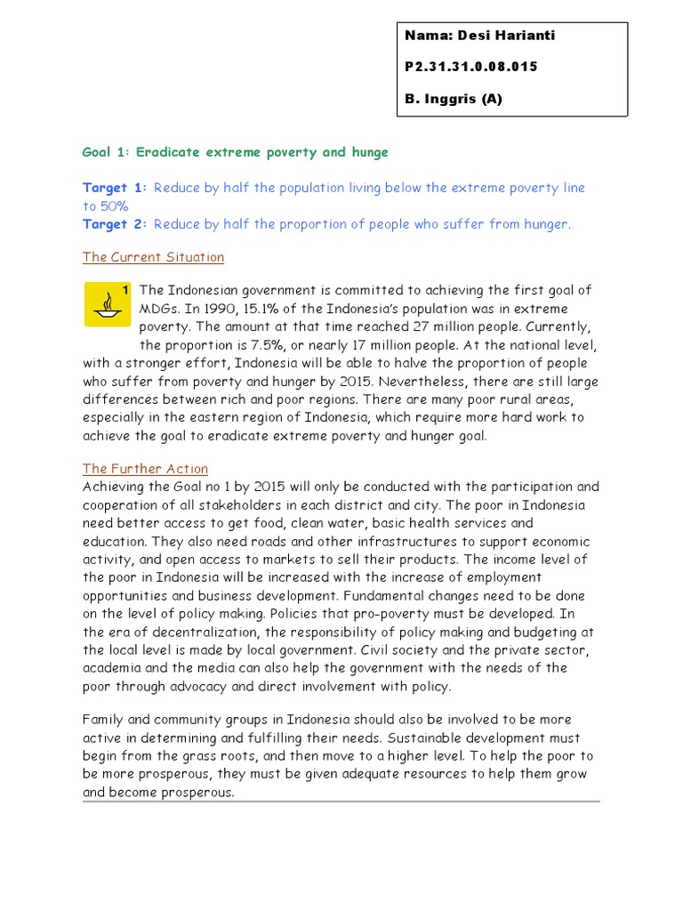MDGs Goal 1 targets reducing poverty and hunger | PDF | Fat | Foods