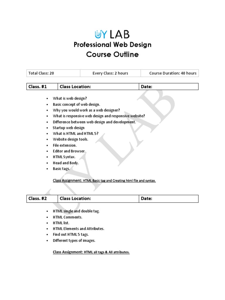 Course Outline: Professional Web Design | PDF | Html Element | Web Design